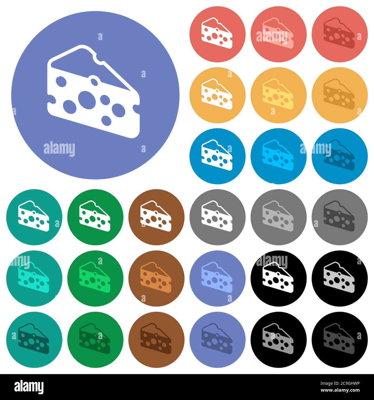 Slice of cheese multi colored flat icons on round backgrounds. Included ...