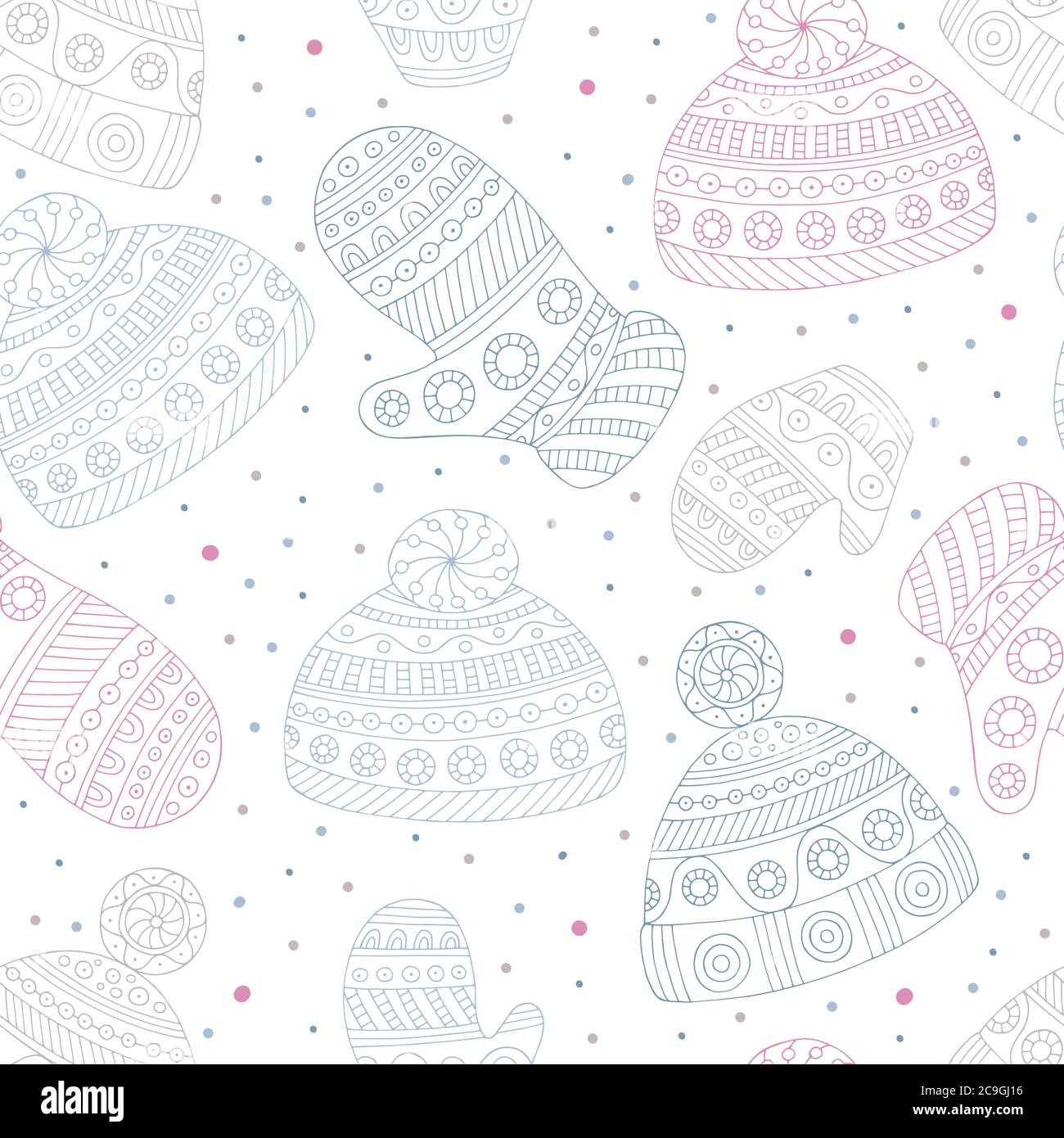 Hats and mittens graphic color seamless pattern background sketch ...