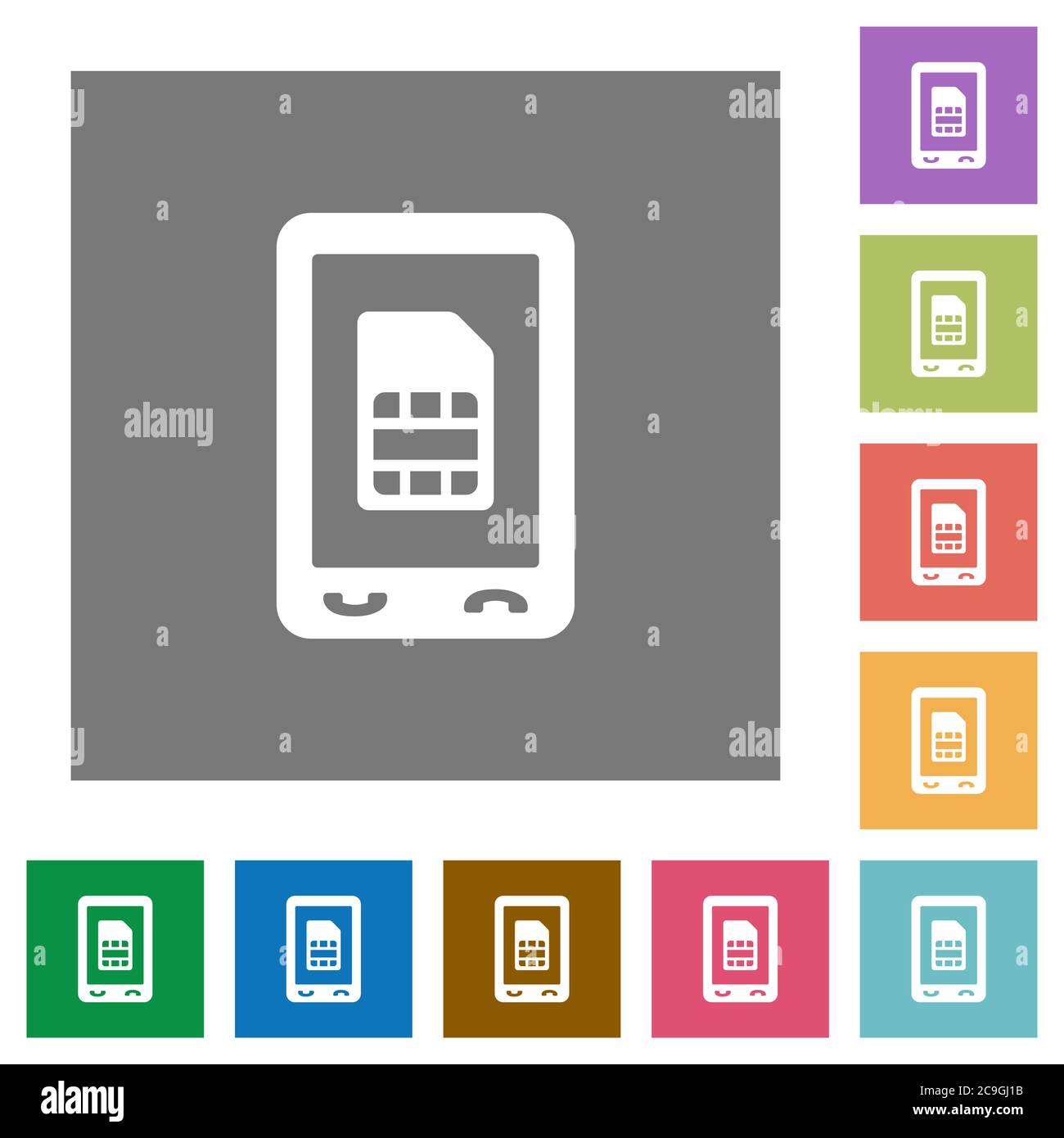 Mobile sim card flat icons on simple color square backgrounds Stock ...