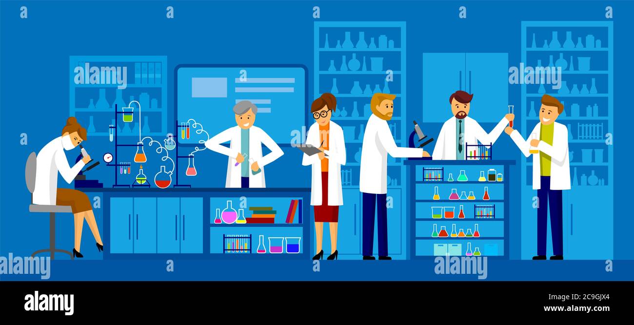 Group of scientists working at science lab Stock Photo - Alamy