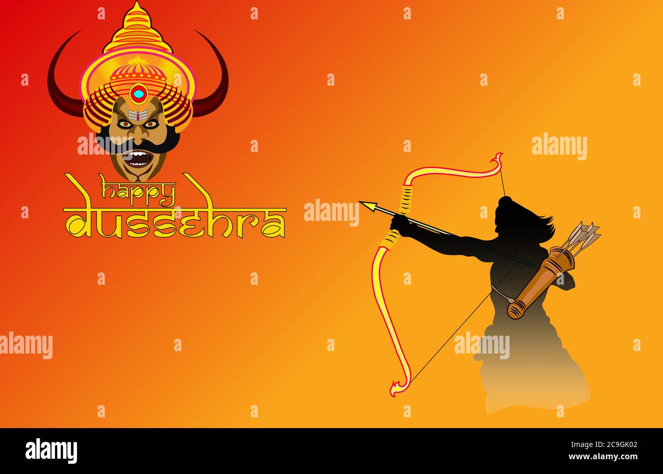 Vector Illustration Of Bow Arrow And Lord Rama Greeting Card With