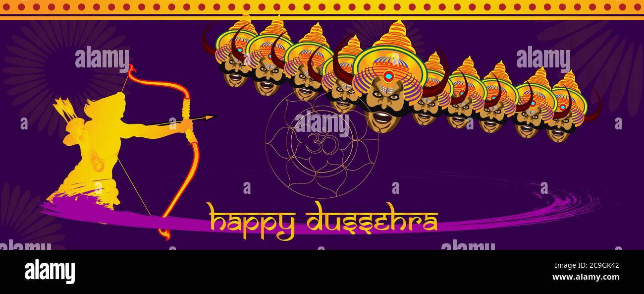 Vector Illustration of bow, arrow, and Lord Rama. Greeting card with ...