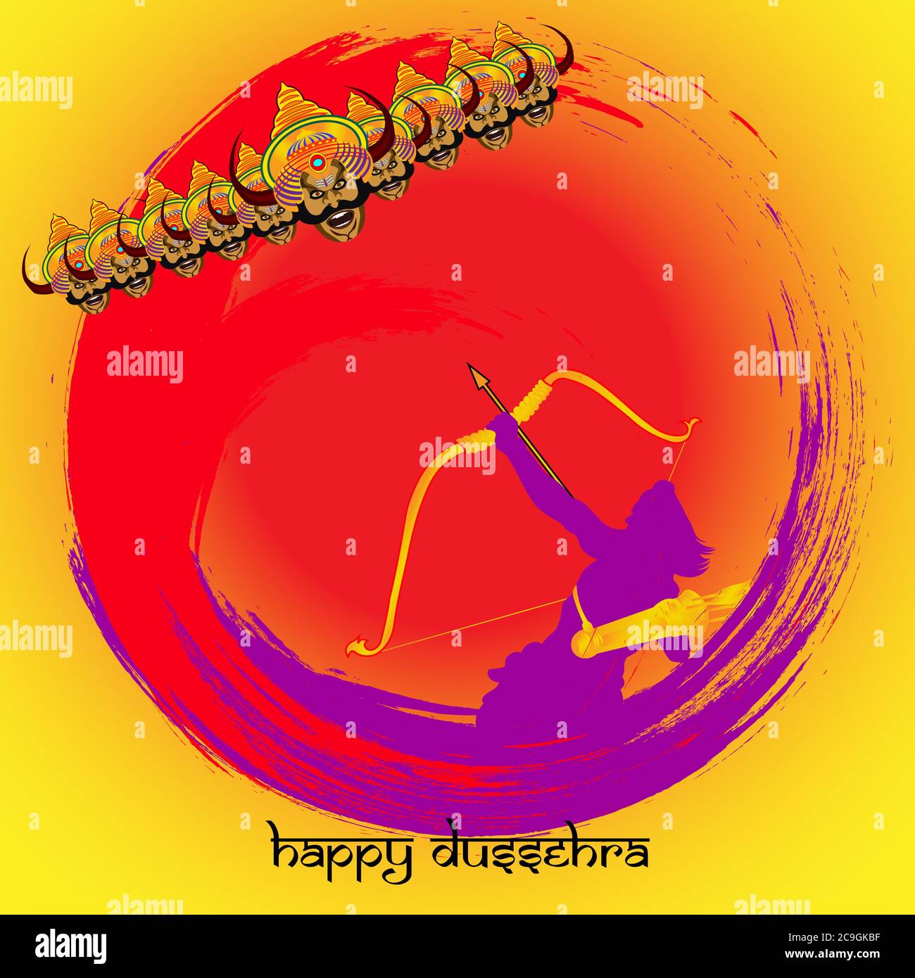 Vector Illustration of bow, arrow, and Lord Rama. Greeting card with ...