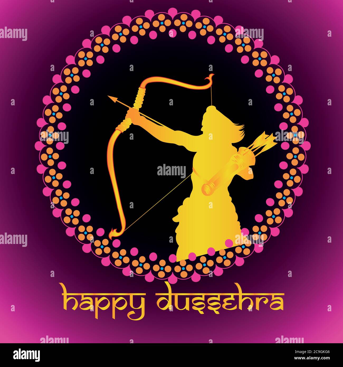 Vector Illustration of bow, arrow, and Lord Rama. Greeting card with ...