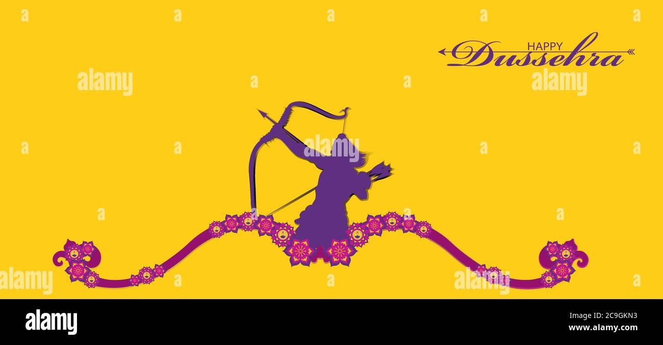 Vector Illustration of bow, arrow, and Lord Rama. Greeting card with ...