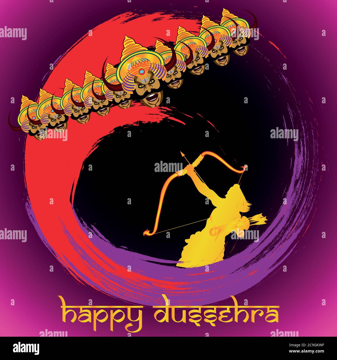 Vector Illustration Of Bow Arrow And Lord Rama Greeting Card With