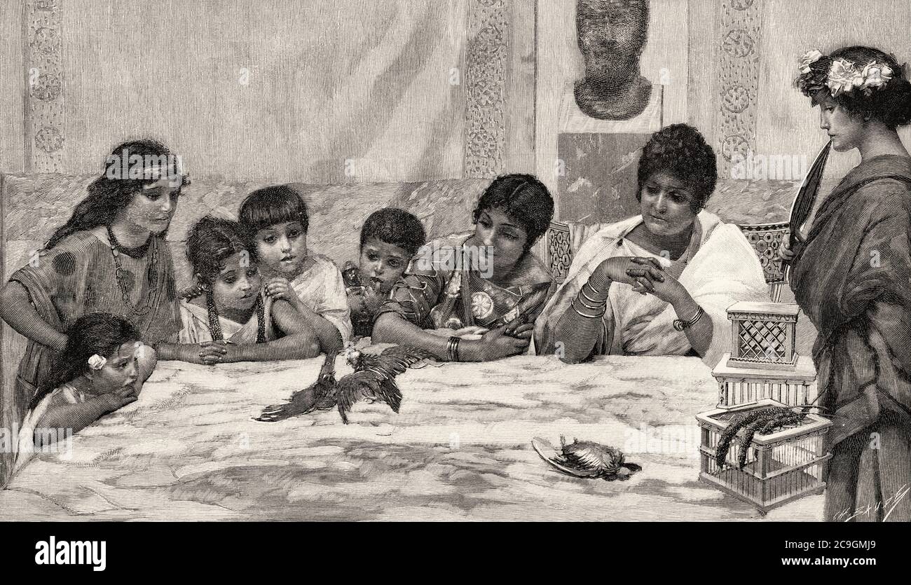 Quail fight, ancient Roman tradition painting by Georges Antoine ...