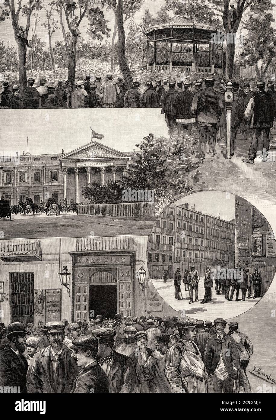 First celebration of May Day. 1st of May in the late 19th century Spain ...