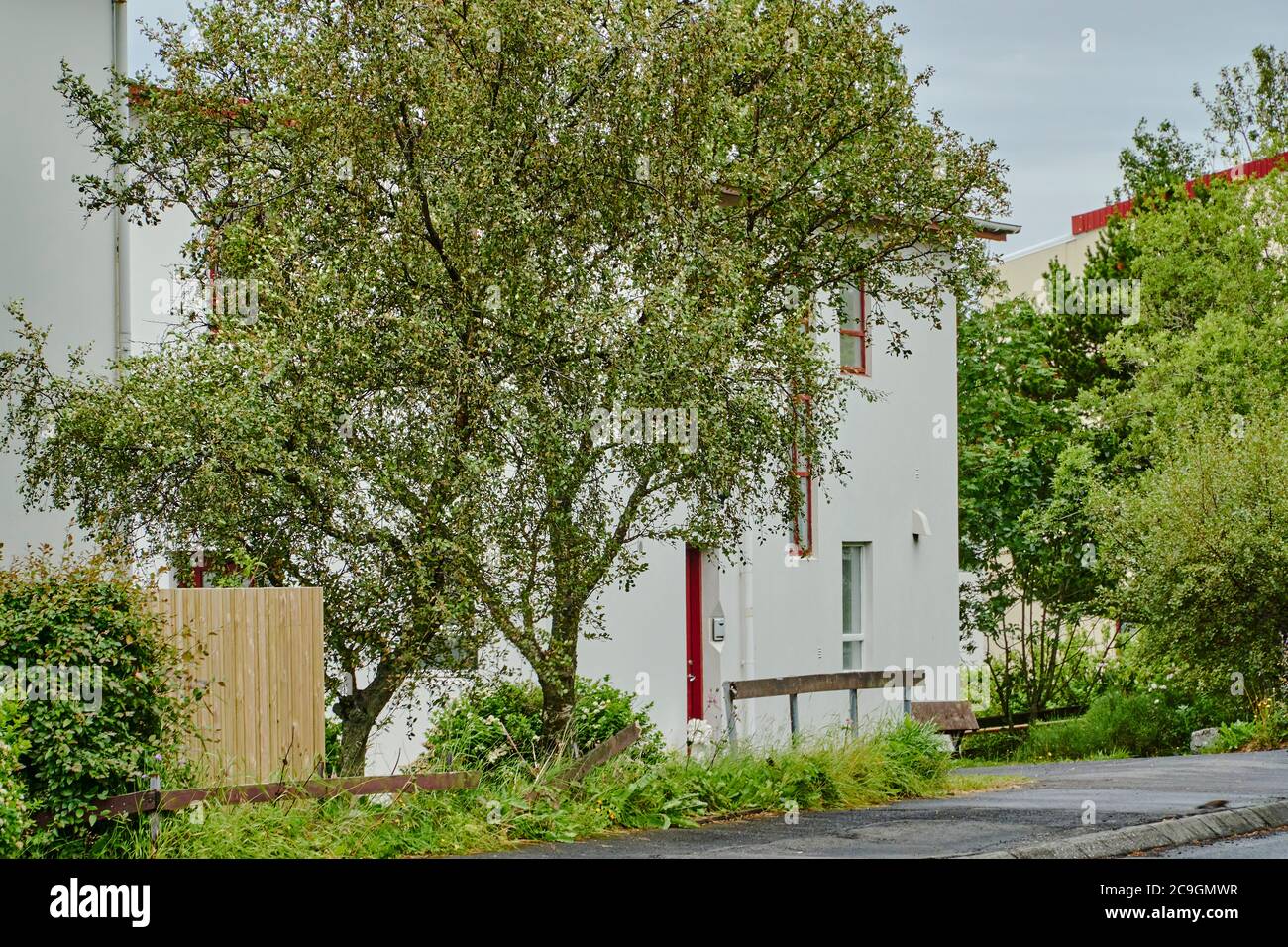 Architectural details and lush garden scenery in west Kópavogur, 50s ...