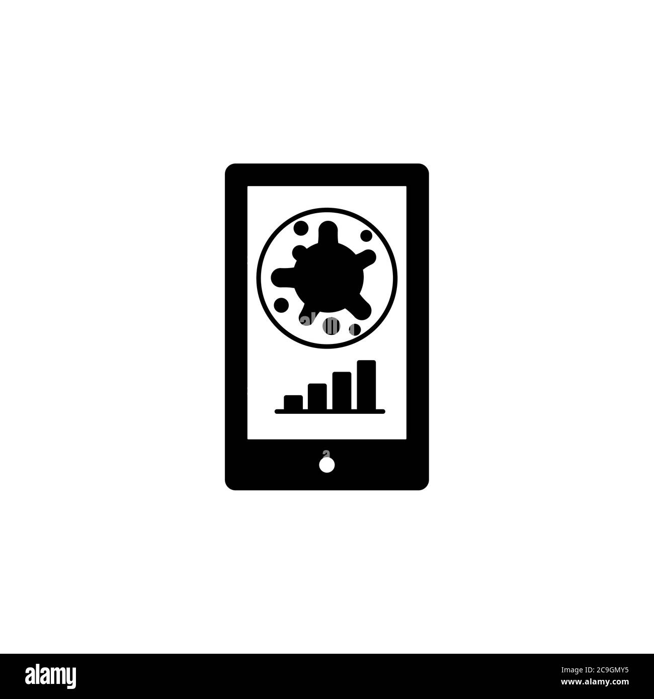 Virus, bacteria in smartphone and schedule, chart, graph icon, symbol ...