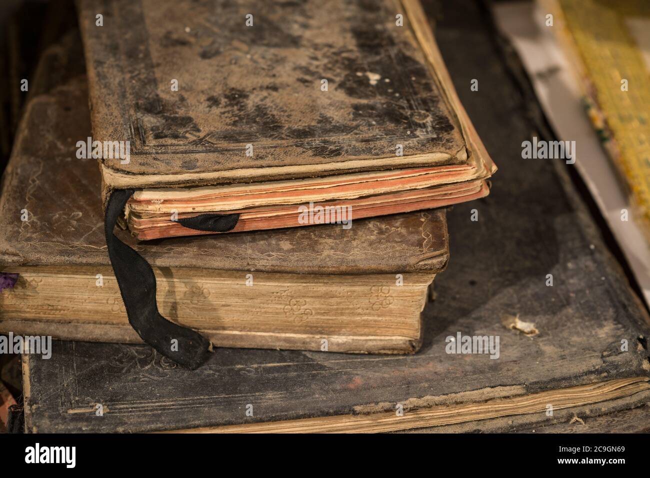 Very old deteriorated books 16th century, vintage composition Stock ...