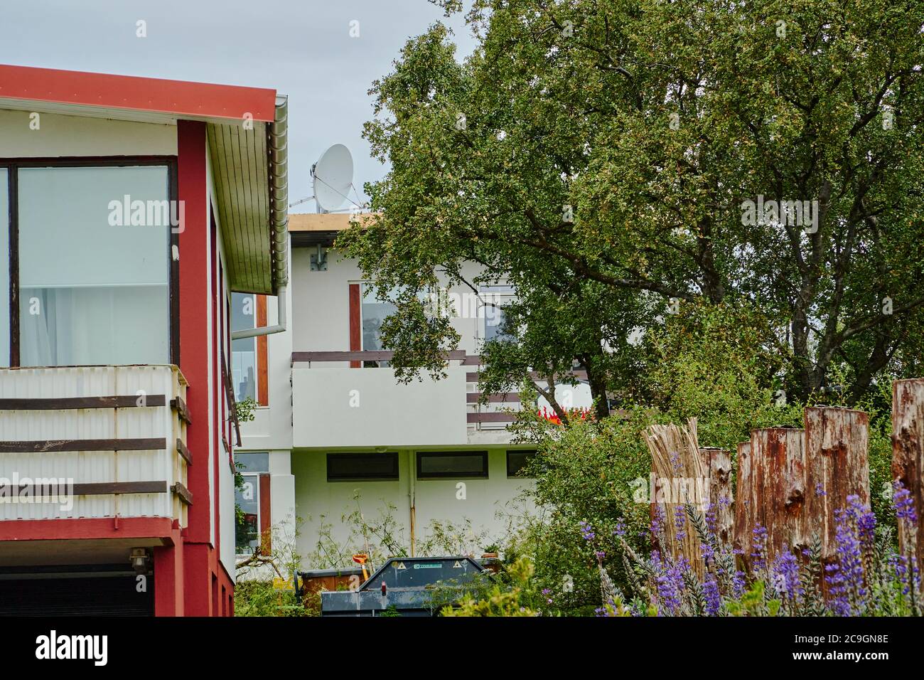 Architectural details and lush garden scenery in west Kópavogur, 50s ...