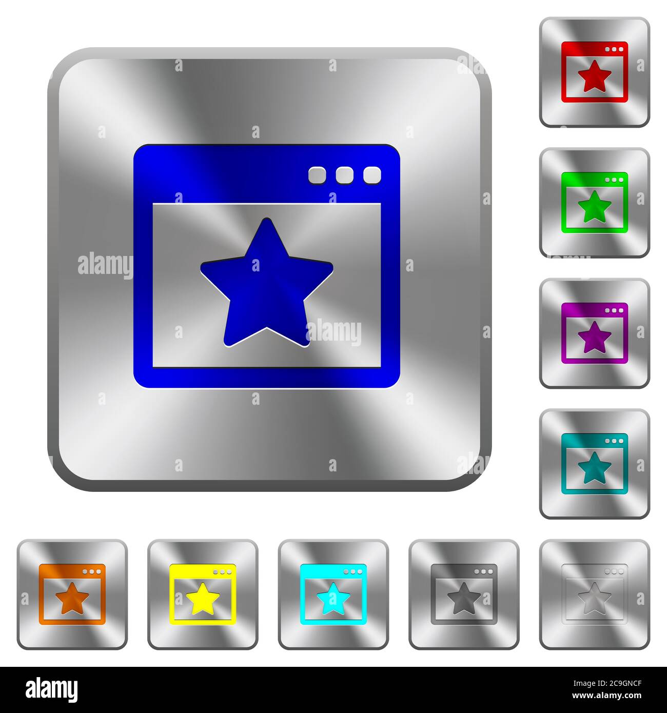 Favorite application engraved icons on rounded square glossy steel ...