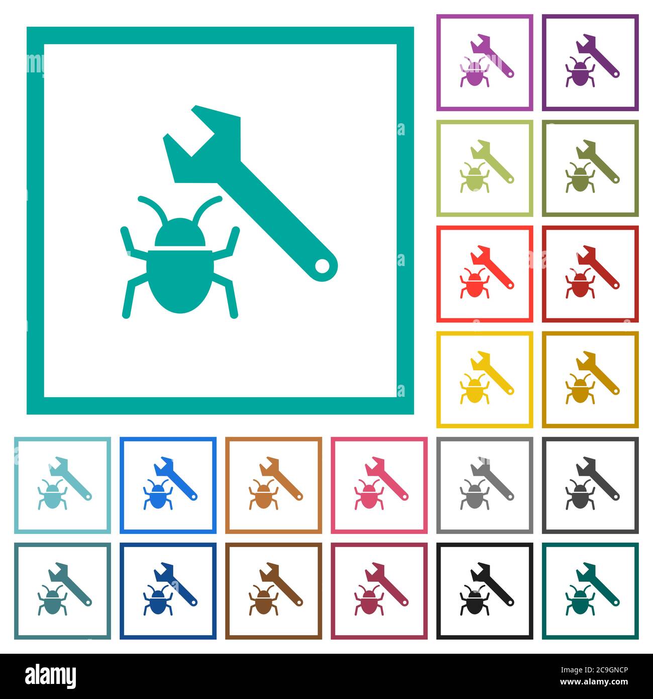 Bug Fixing Flat Color Icons With Quadrant Frames On White Background