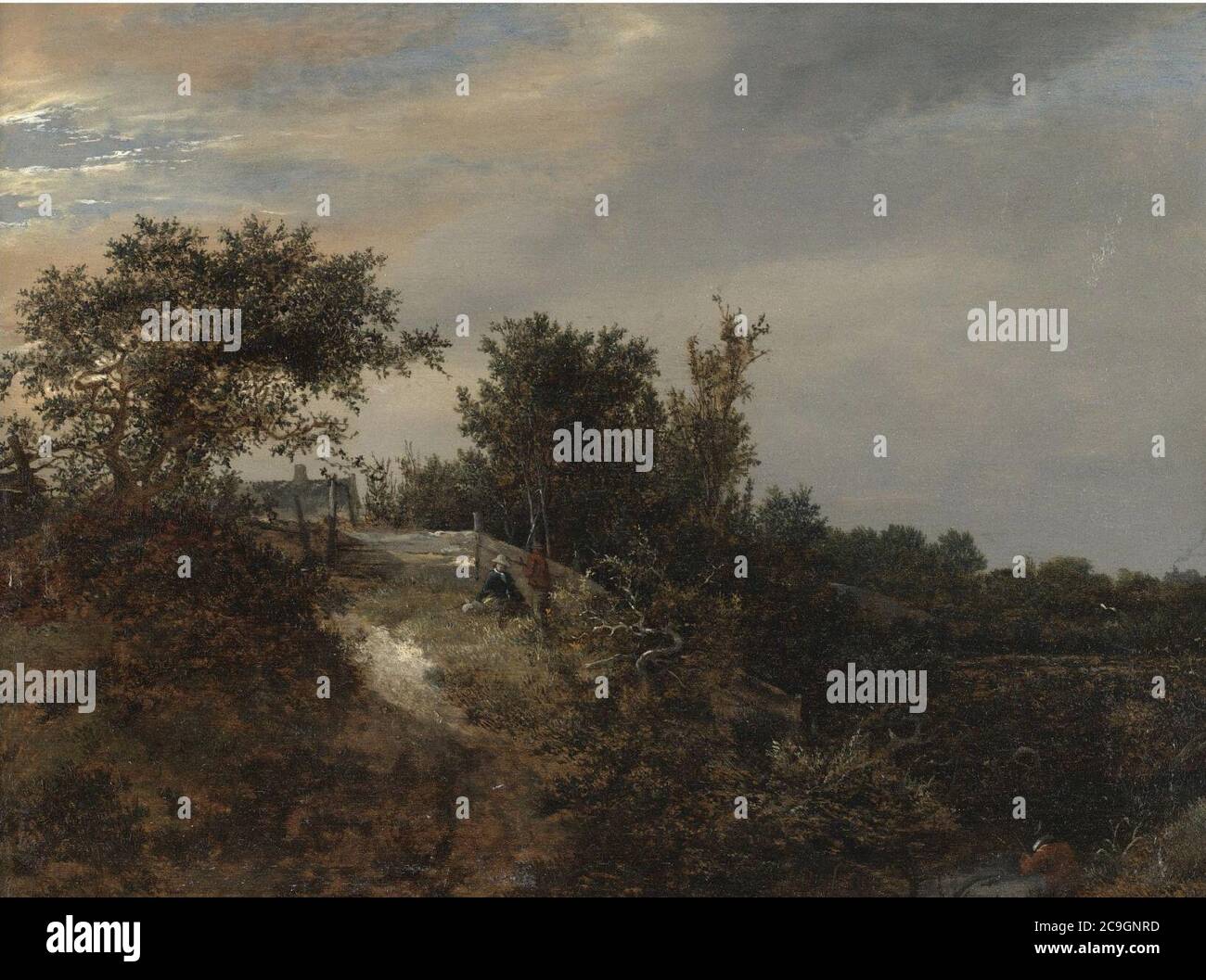 Jacob van Ruisdael - A Landscape with Two Figures on a Rise and a ...