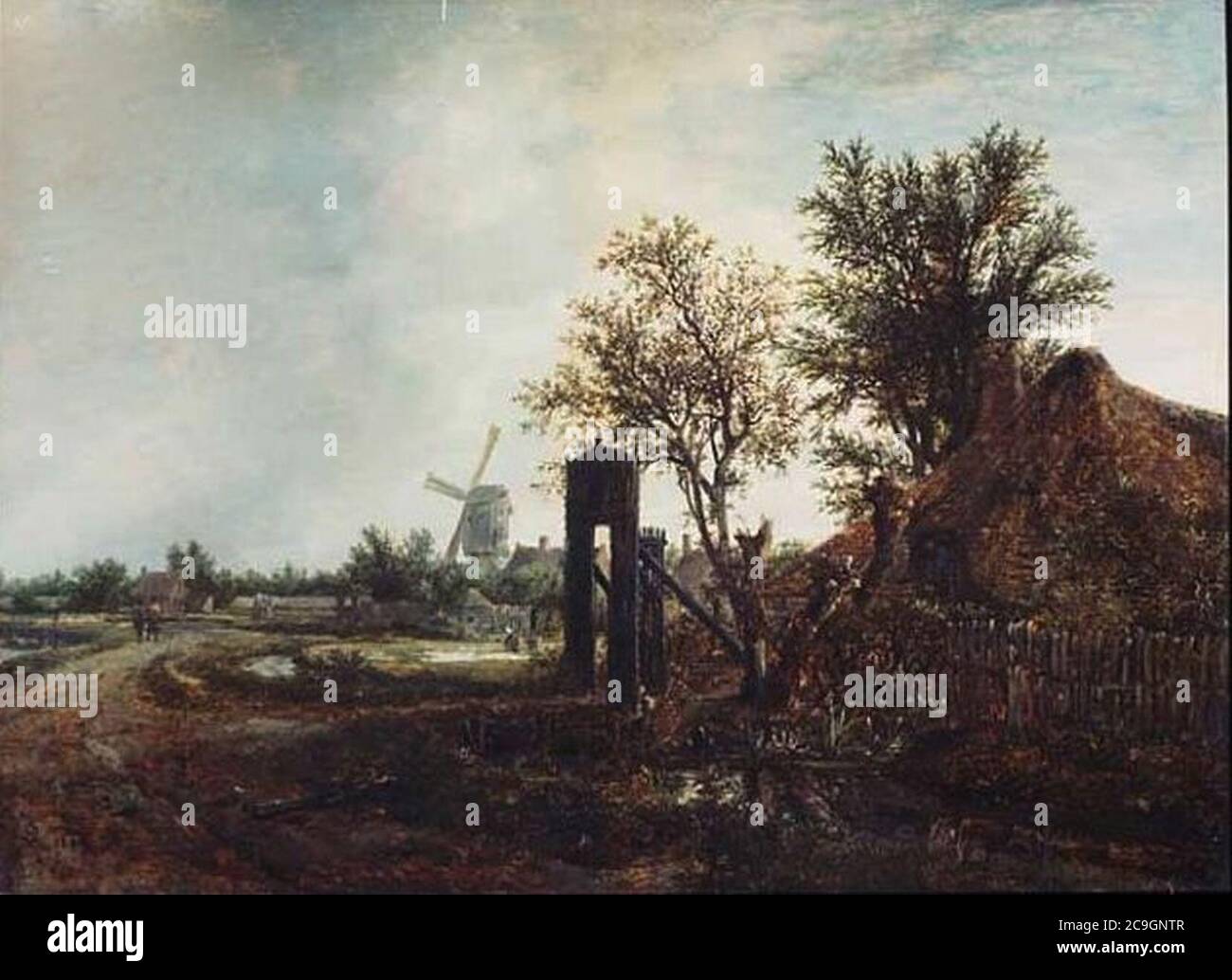 Jacob van Ruisdael - Landscape with a Cottage and a Windmill Stock ...