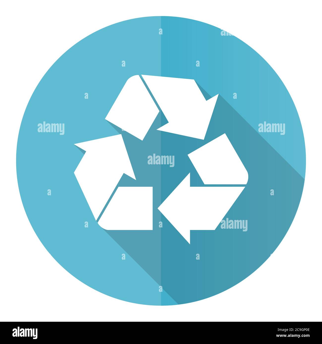 Recycle vector icon, flat design blue round web button isolated on ...