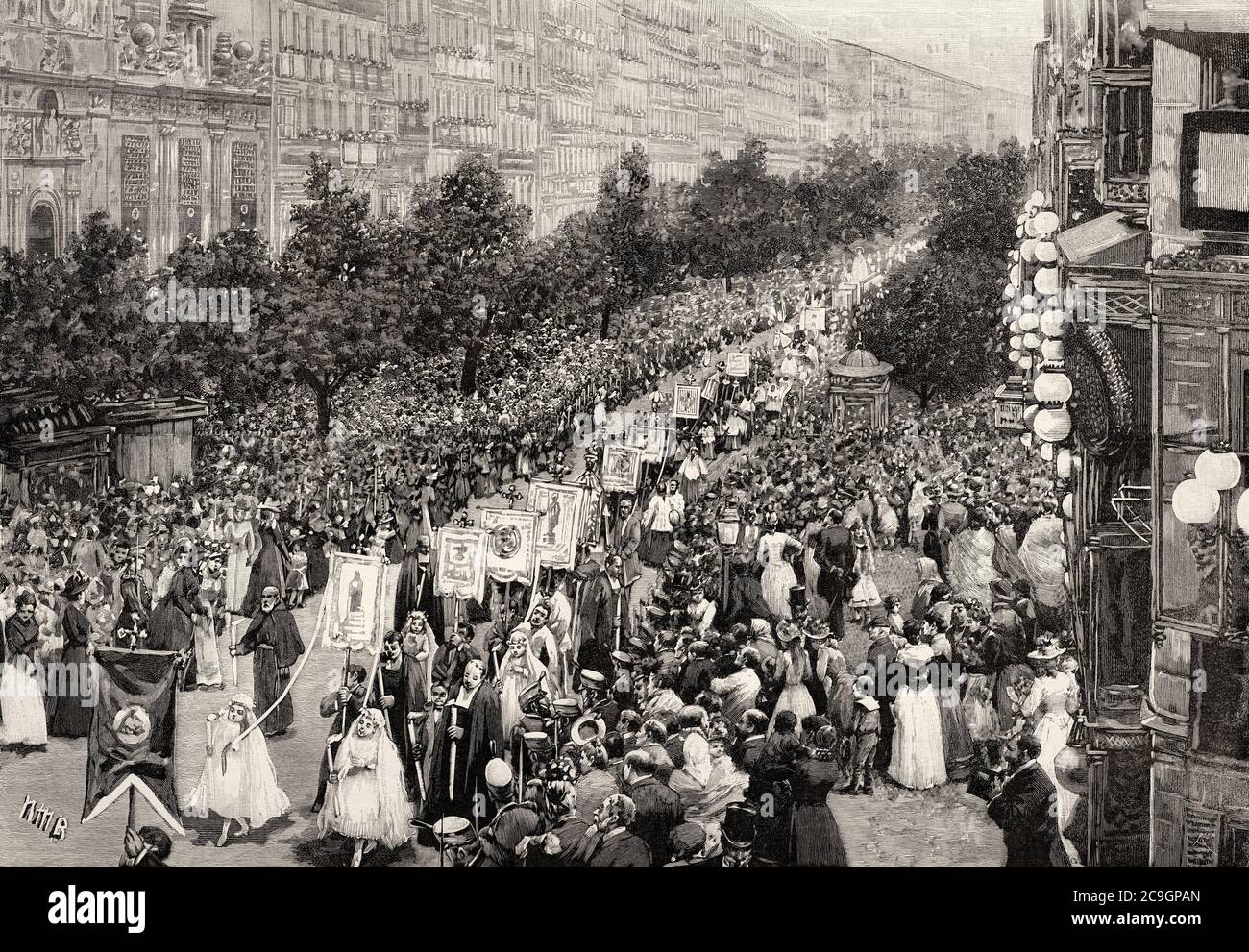 Traditional Corpus Christi Procession at Alcala street 1890, Madrid ...