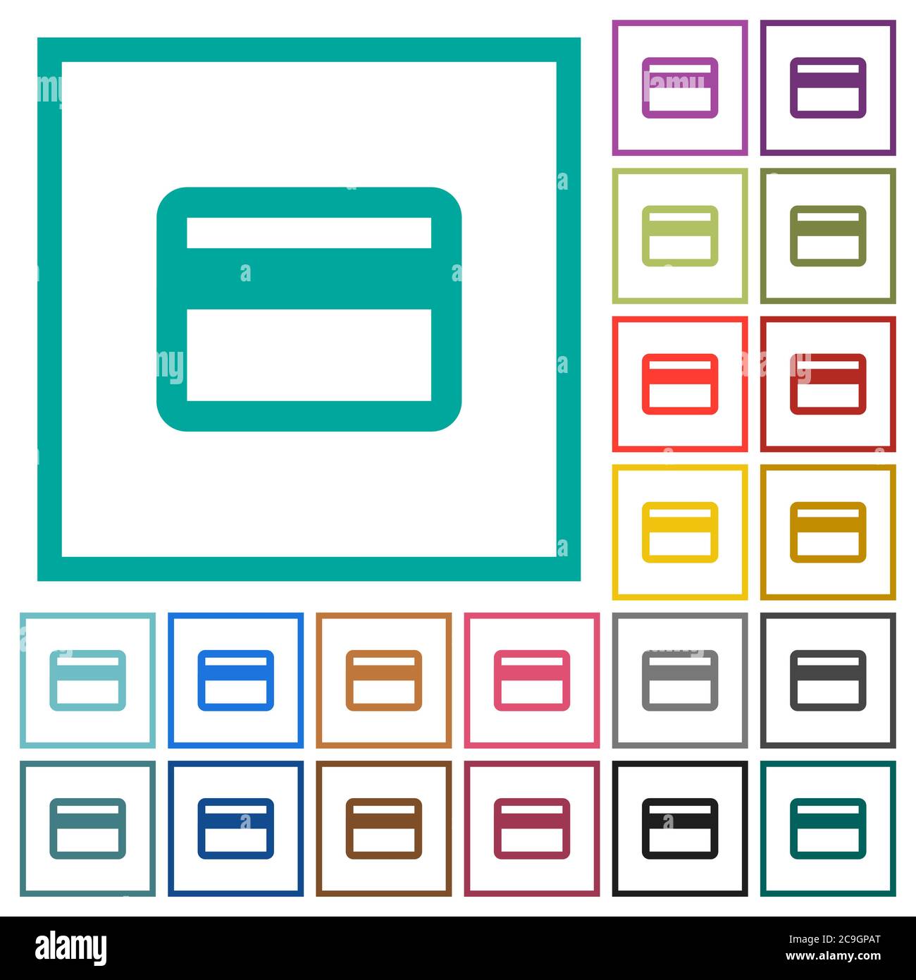 Single credit card flat color icons with quadrant frames on white ...