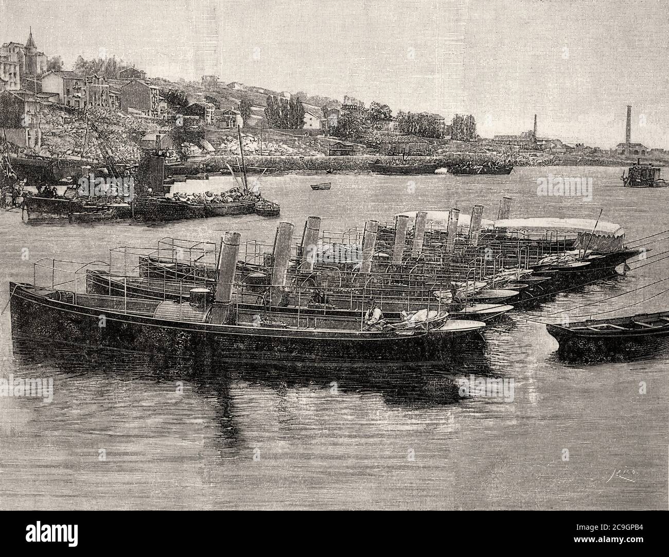 Steam boats for the Spanish Maritime Health Corps, Santander port 1890 ...