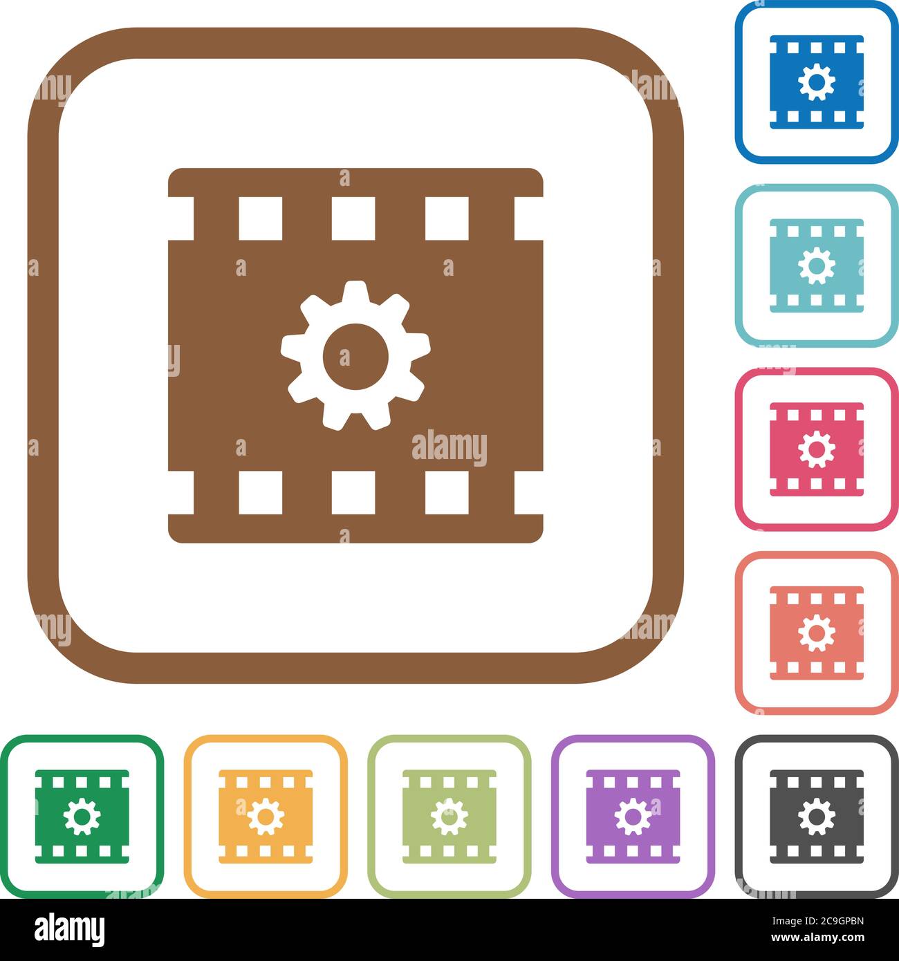 Movie settings simple icons in color rounded square frames on white ...