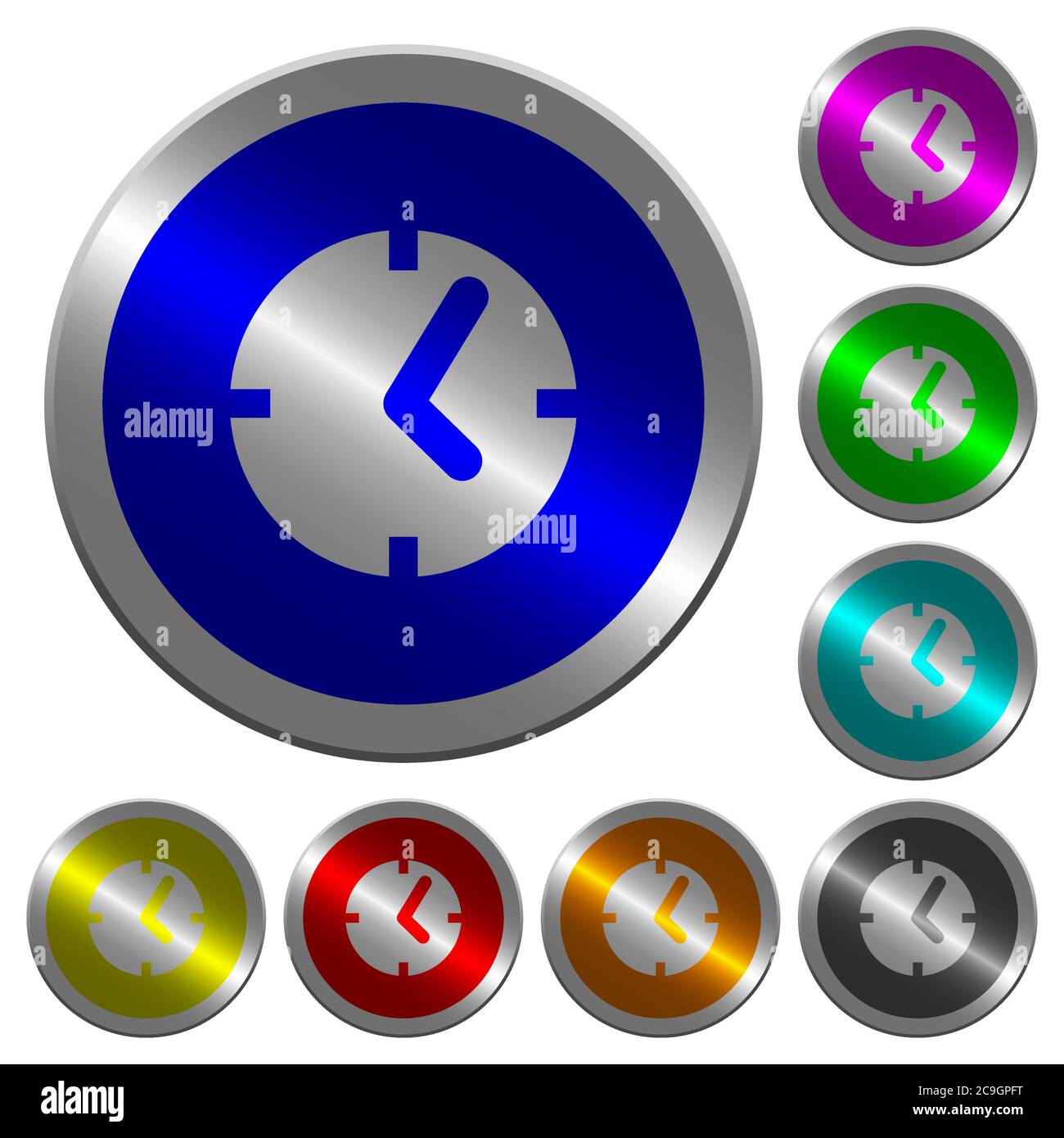 Clock Icons On Round Luminous Coin Like Color Steel Buttons Stock Vector Image And Art Alamy