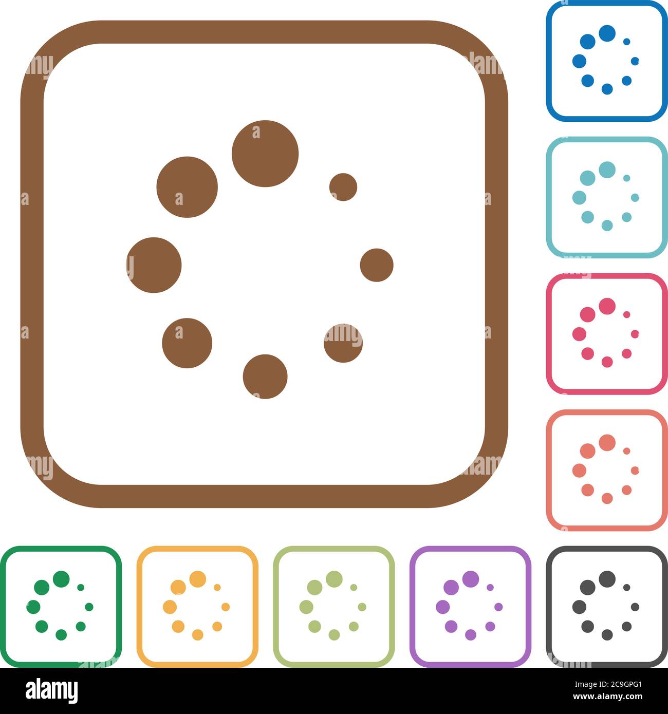 Preloader symbol simple icons in color rounded square frames on white ...