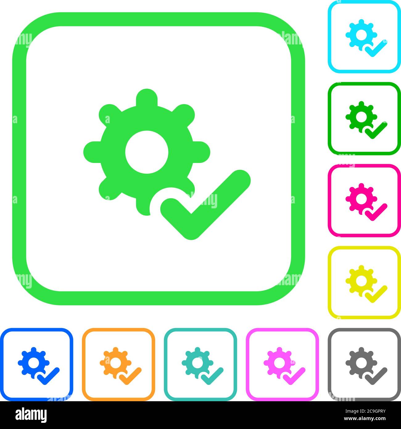 Settings ok vivid colored flat icons in curved borders on white ...