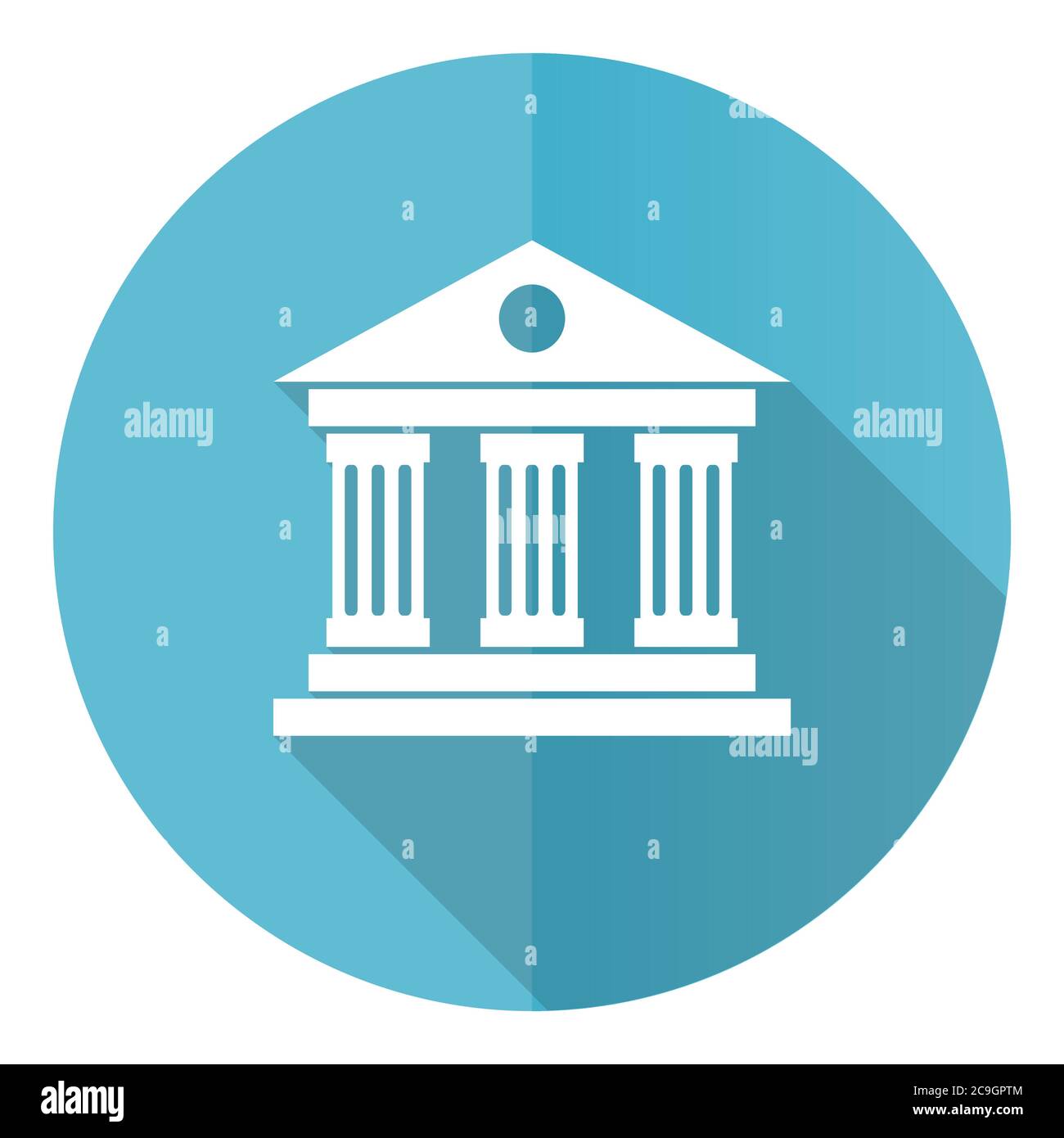 Museum vector icon, flat design blue round web button isolated on white ...