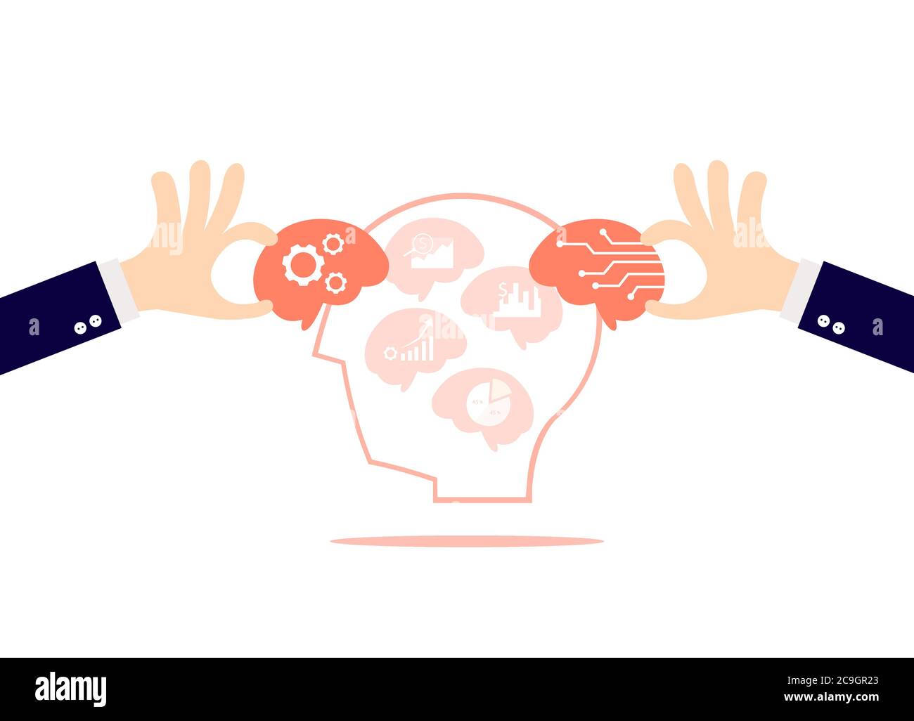 The hand holding the brain with the symbol of finance and investment ...