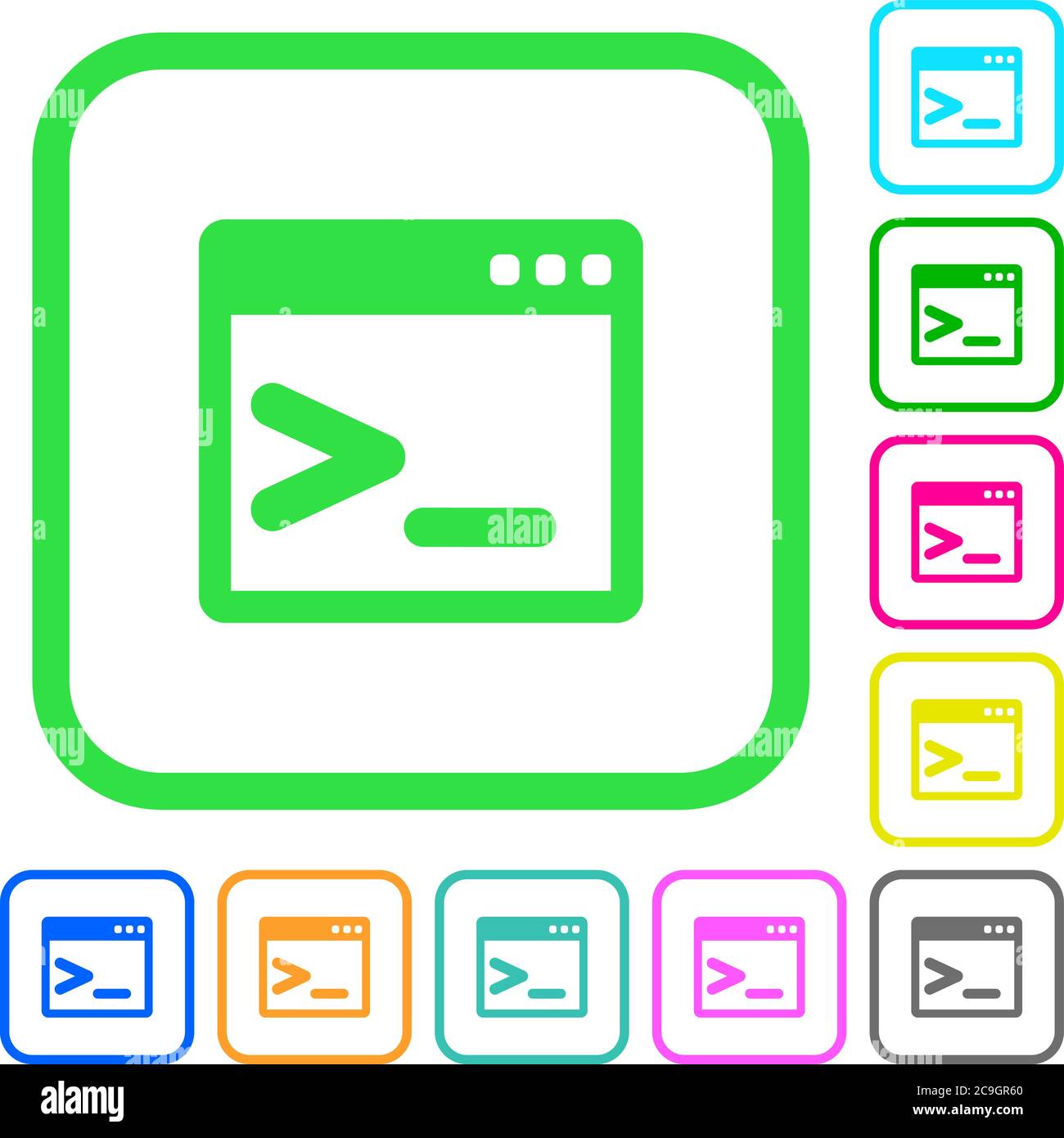 Command prompt vivid colored flat icons in curved borders on white ...