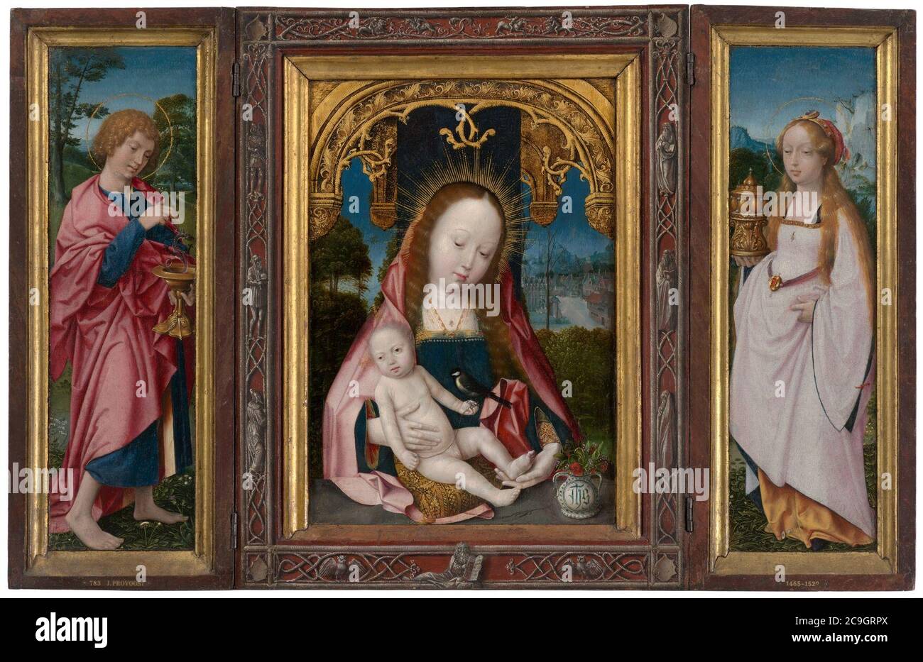 Jan Provoost - Triptych with the Virgin and Child, John the Evangelist and Mary Magdalene - 783 ...