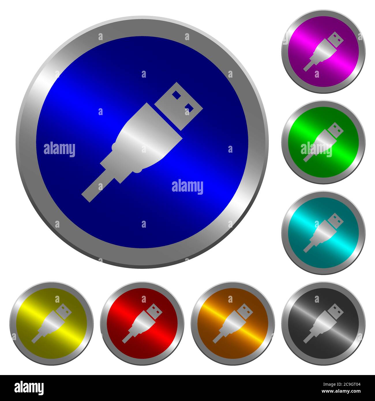 USB plug icons on round luminous coin-like color steel buttons Stock ...