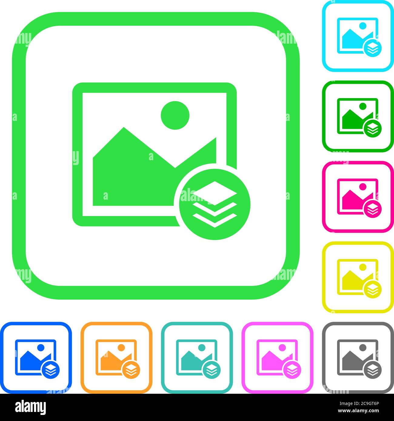 Image layers vivid colored flat icons in curved borders on white ...