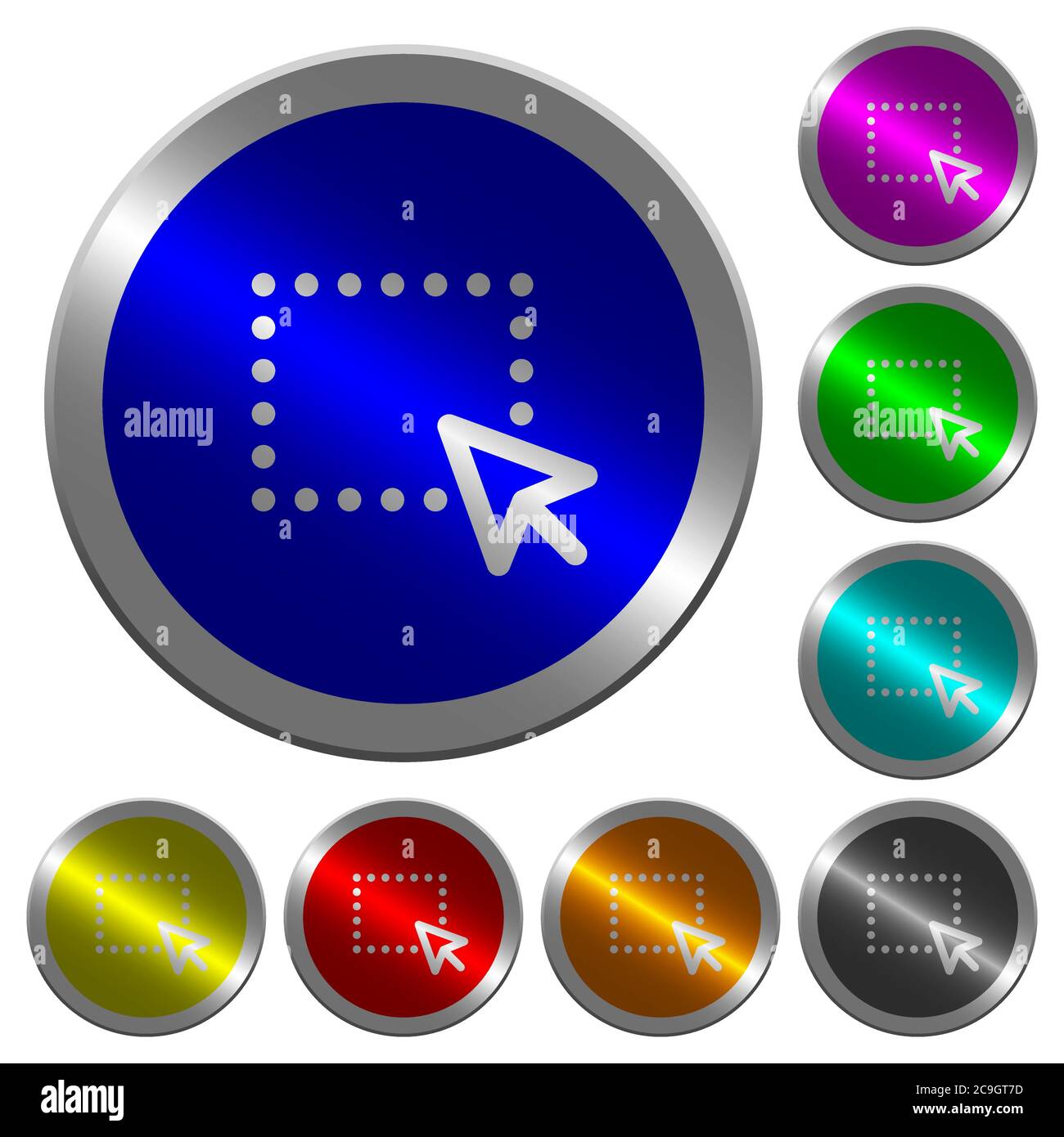 Drag and drop operation icons on round luminous coin-like color steel buttons Stock Vector Image ...