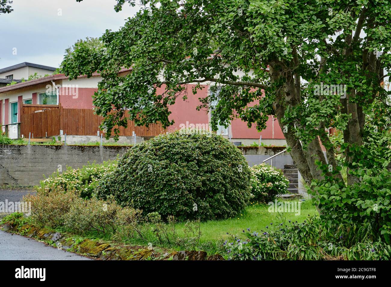 Architectural details and lush garden scenery in west Kópavogur, 50s ...