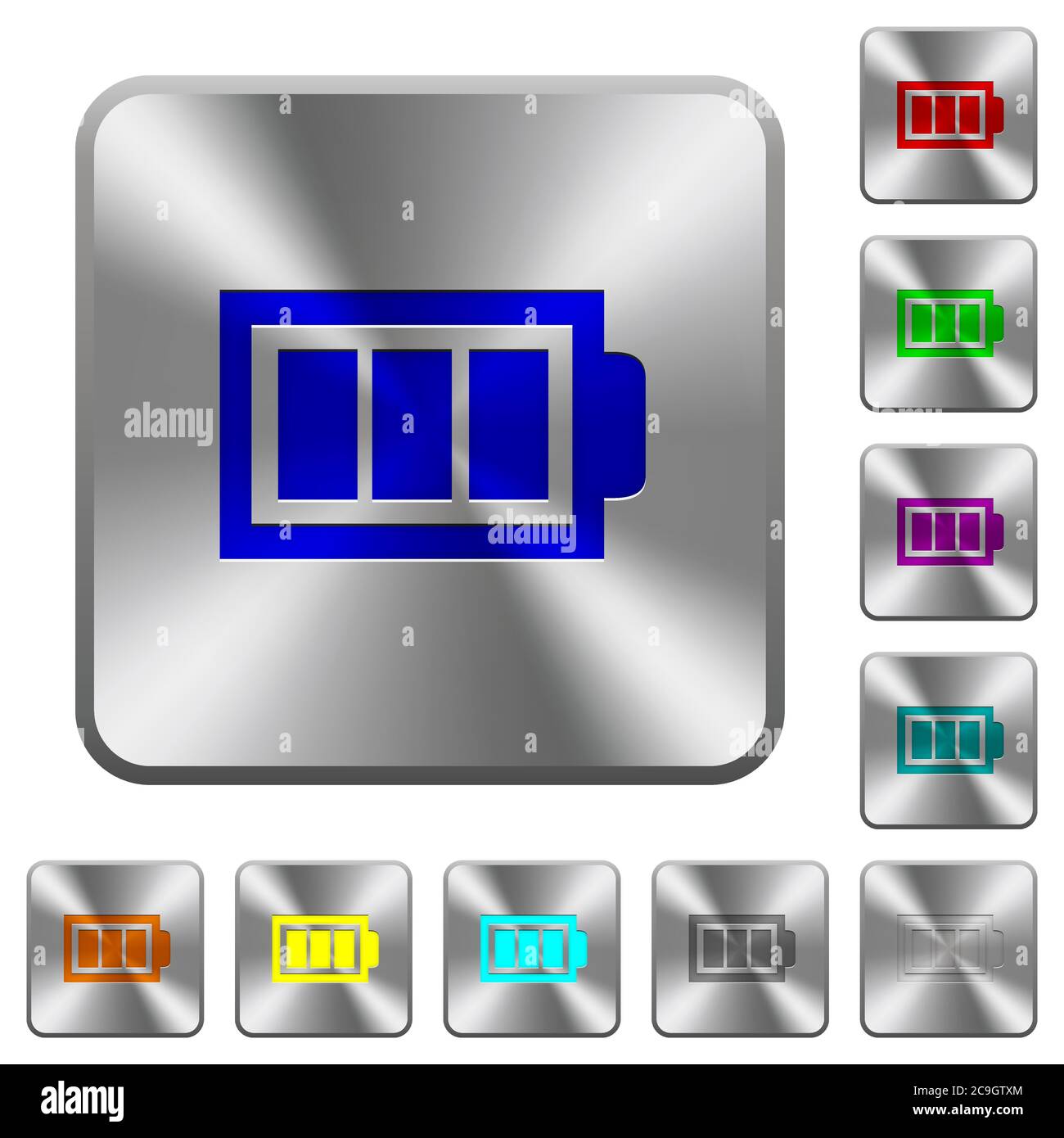 Full battery with three load units engraved icons on rounded square ...