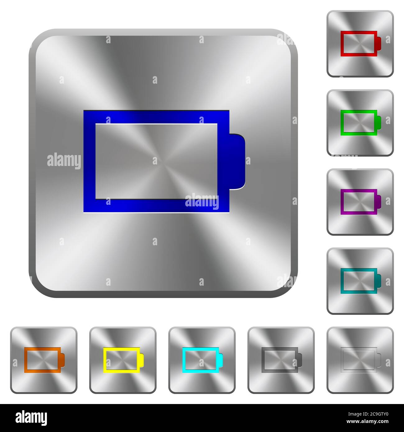 Empty battery without load units engraved icons on rounded square ...