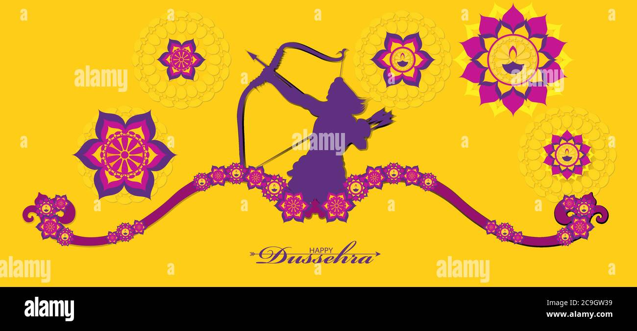 Vector Illustration Of Bow Arrow And Lord Rama Greeting Card With