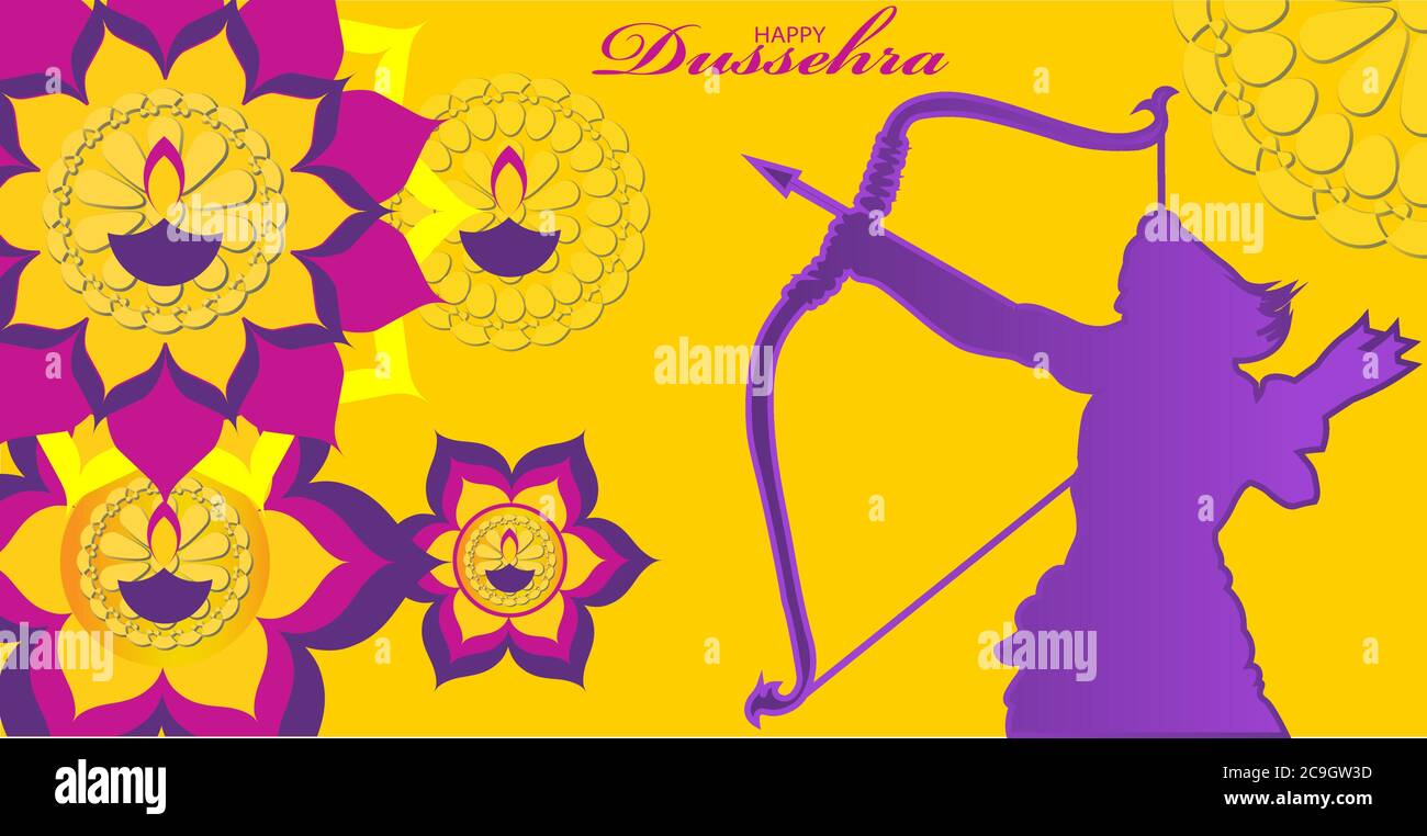 Vector Illustration of bow, arrow, and Lord Rama. Greeting card with ...