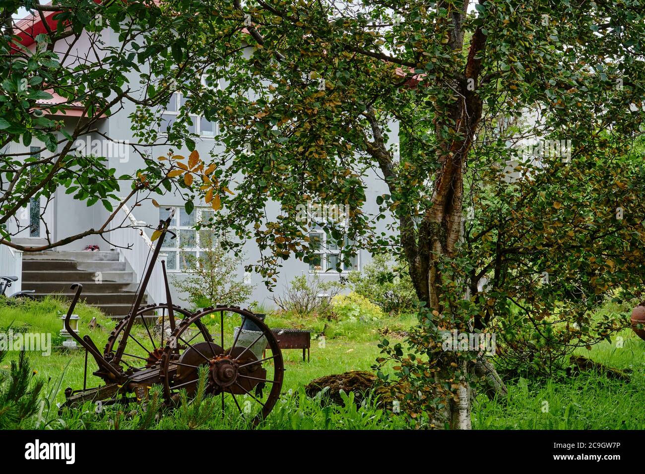 Architectural details and lush garden scenery in west Kópavogur, 50s ...
