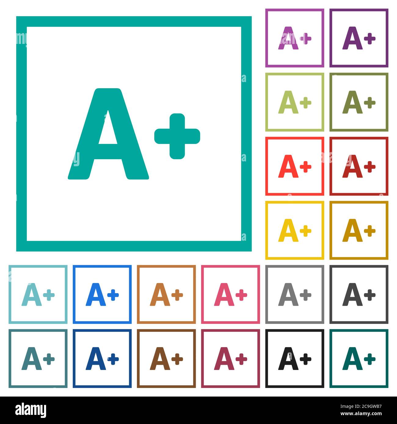 Increase font size flat color icons with quadrant frames on white ...