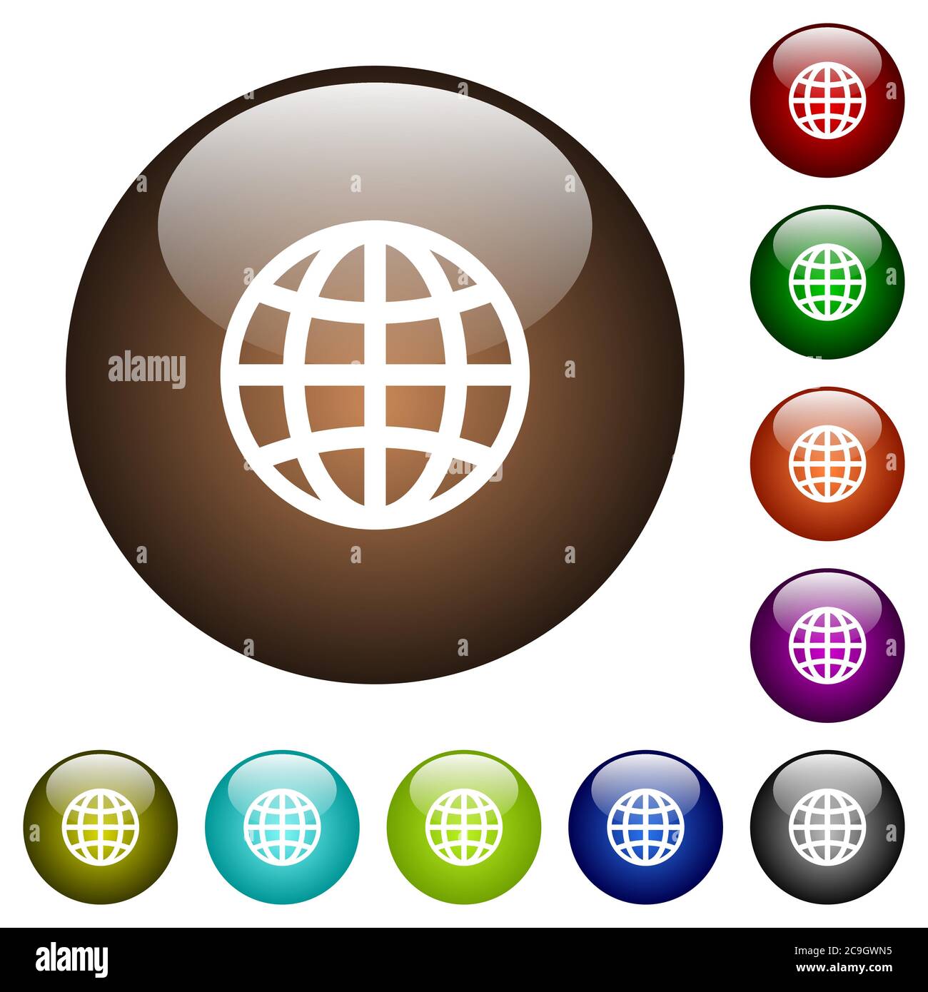 Globe luminous coin-like round color buttons white icons on round color ...