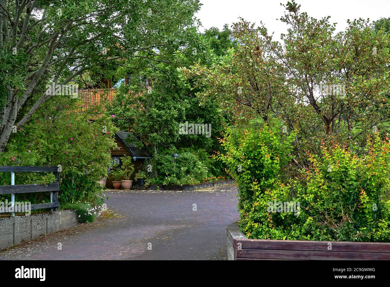 Architectural details and lush garden scenery in west Kópavogur, 50s ...