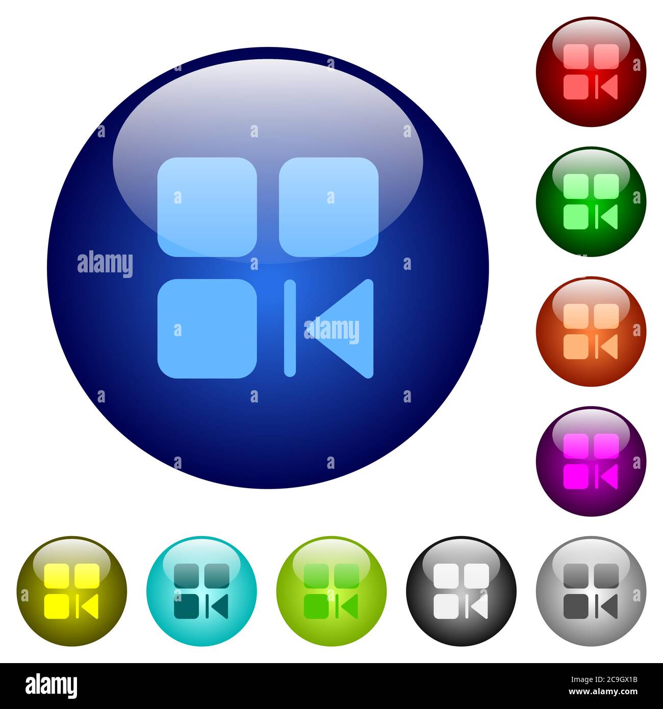 Previous component icons on round color glass buttons Stock Vector ...