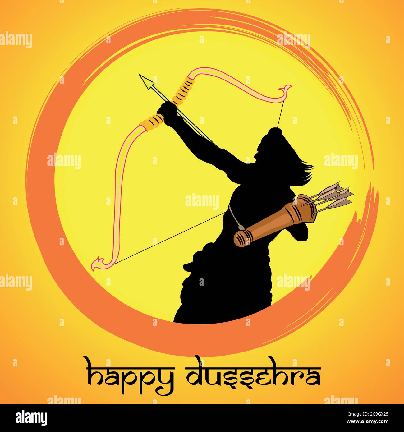 Vector Illustration of bow, arrow, and Lord Rama. Greeting card with ...