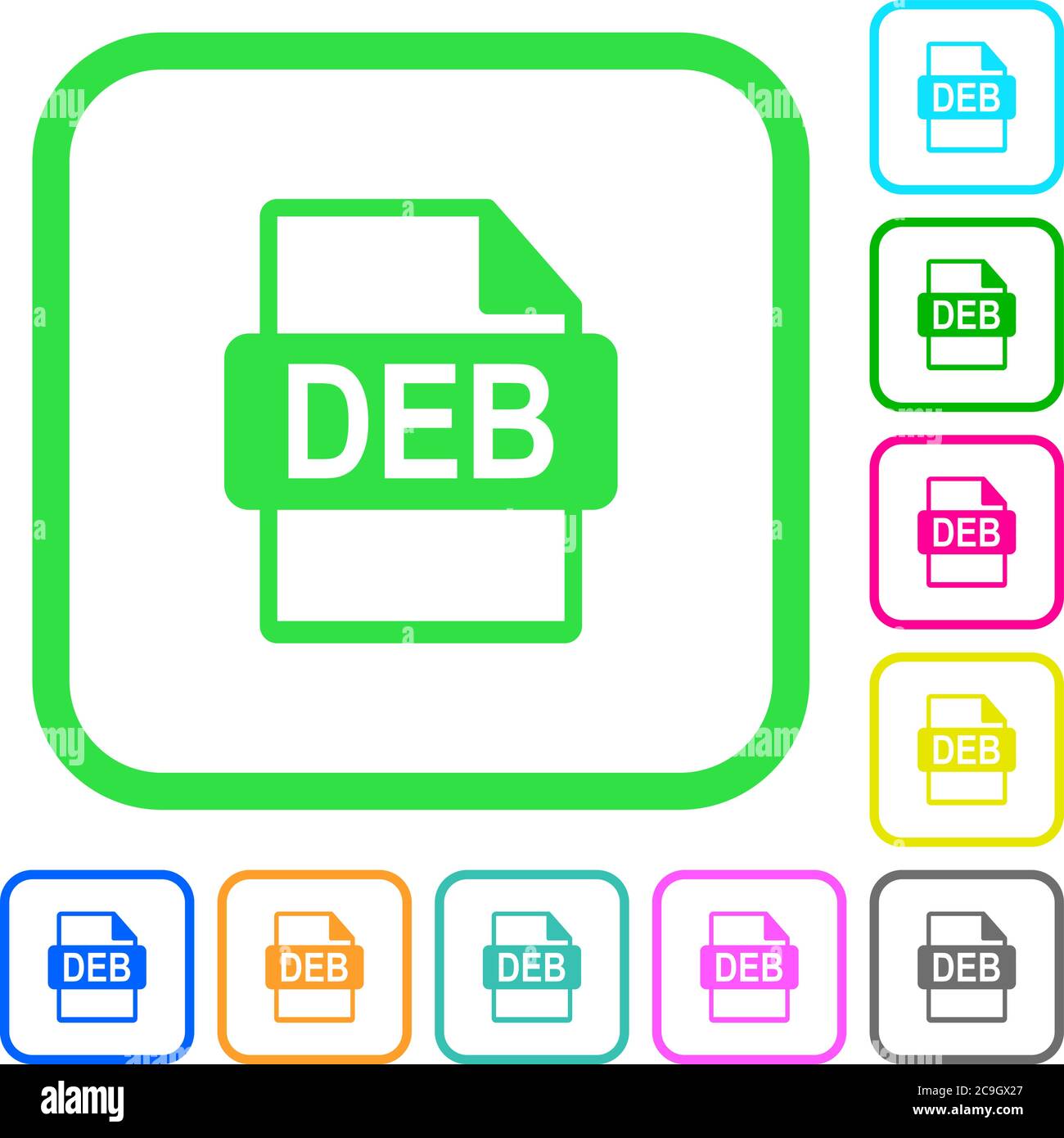 DEB file format vivid colored flat icons in curved borders on white ...