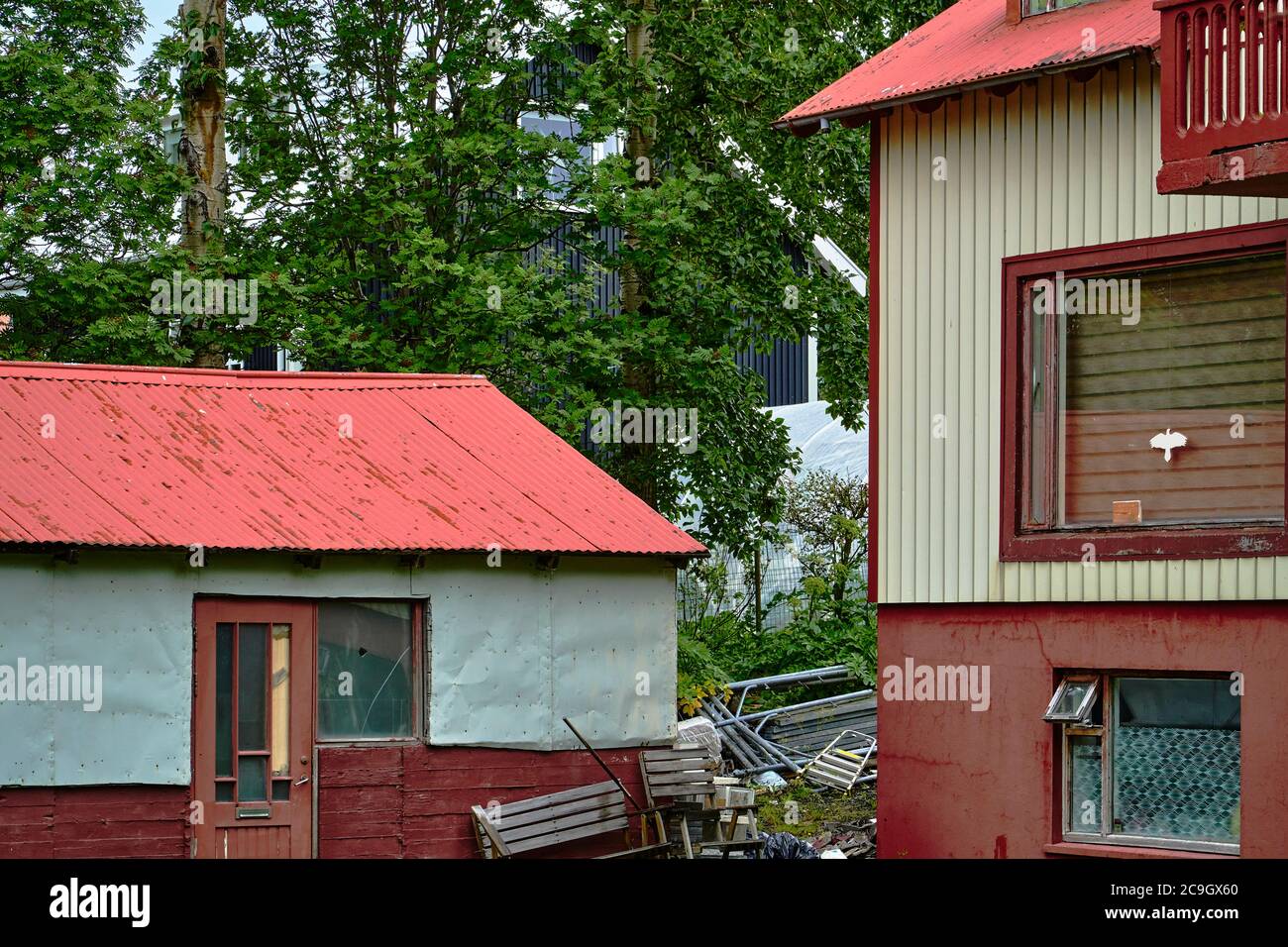 Architectural details and lush garden scenery in west Kópavogur, 50s ...