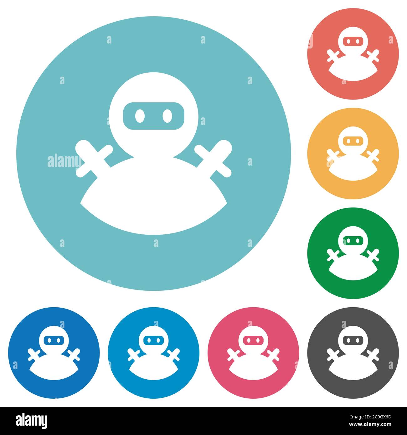 Ninja avatar flat white icons on round color backgrounds Stock Vector ...