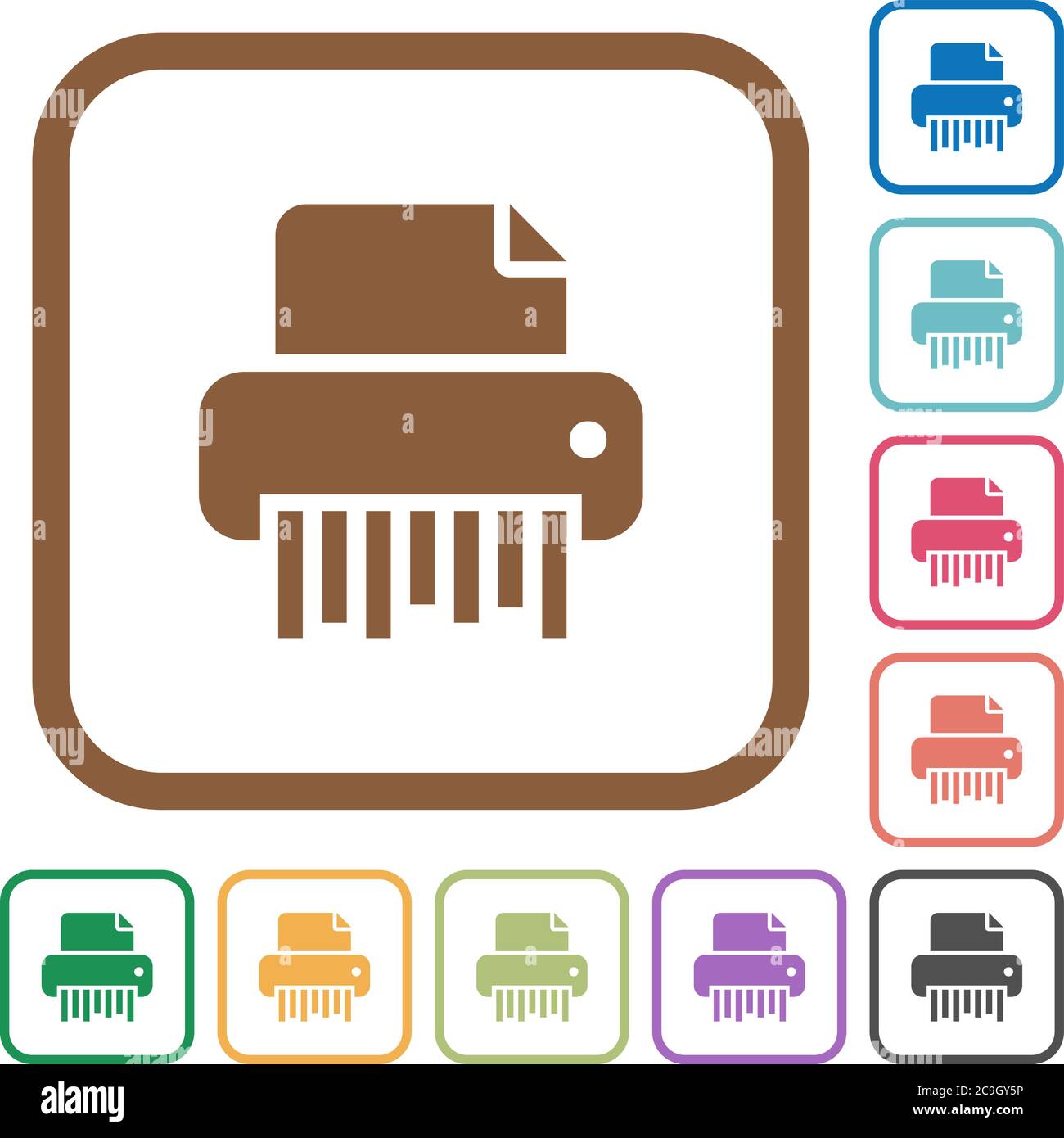 Office shredder simple icons in color rounded square frames on white ...